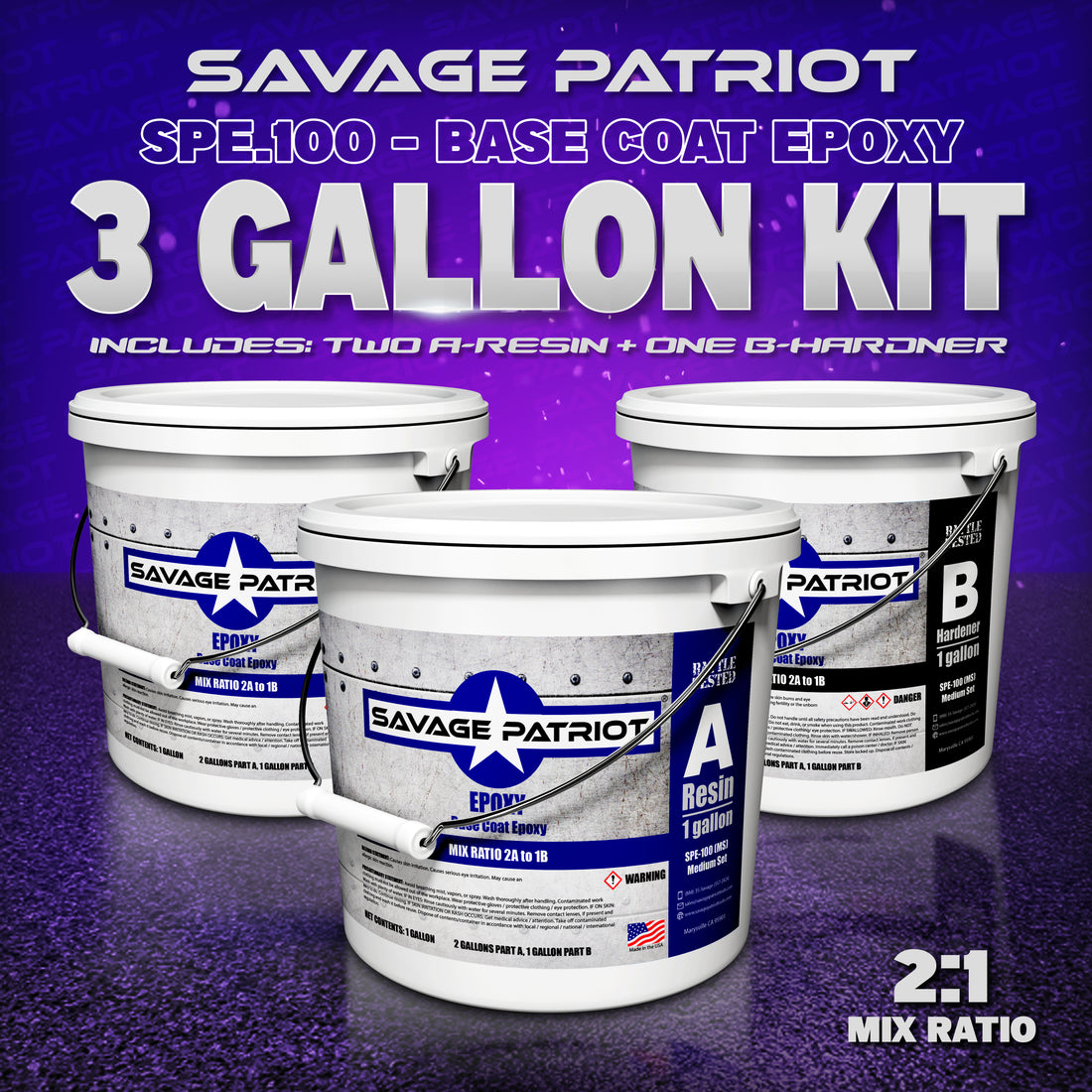 SPE.100 (2:1 Base Coat Clear Epoxy) 3 Gallon Kits Great for Flake or B ...
